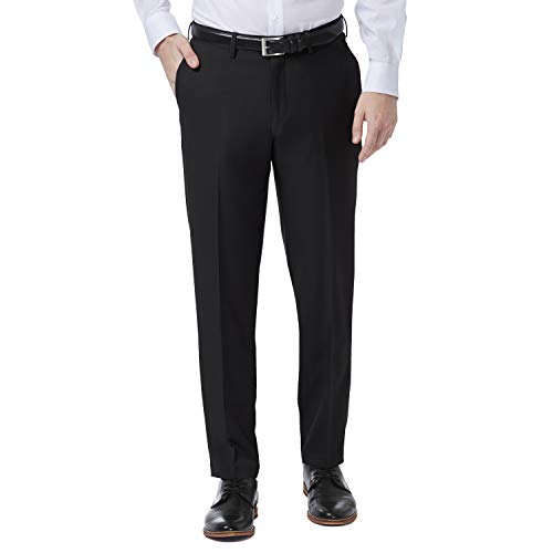 Haggar Men's Premium Comfort Dress Slim Fit Flat Front Pant, Black, 29W x 32L