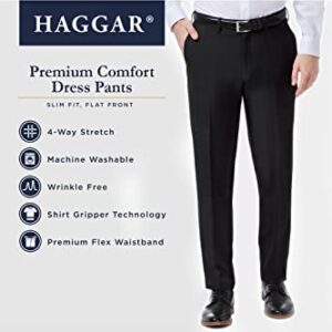 Haggar Men's Premium Comfort Dress Slim Fit Flat Front Pant, Black, 29W x 32L