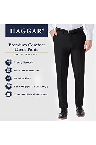 Haggar Men's Premium Comfort Dress Slim Fit Flat Front Pant, Black, 29W x 32L