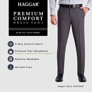 Haggar Men's Premium Comfort Dress Slim Fit Flat Front Pant, Black, 29W x 32L