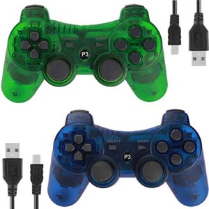 wireless controllers for ps3 playstation 3 dual shock (pack of 2,clearblue and cleargreen)