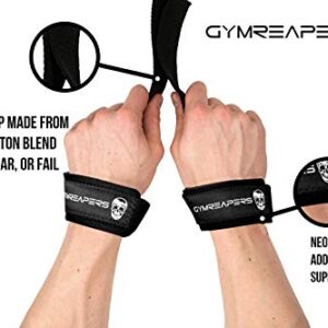 Gymreapers Lifting Wrist Straps for Weightlifting, Bodybuilding, Powerlifting, Strength Training, & Deadlifts - Padded Neoprene with 18" Cotton (Black)