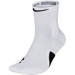 nike elite basketball mid socks (white/black, large)