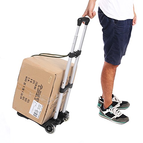 Kemanner Lightweight Folding Hand Truck Portable Luggage Cart with Wheels & Bungee Cord for Personal, Moving, Travel and Shopping Use - Support 80lbs Capacity (Black)