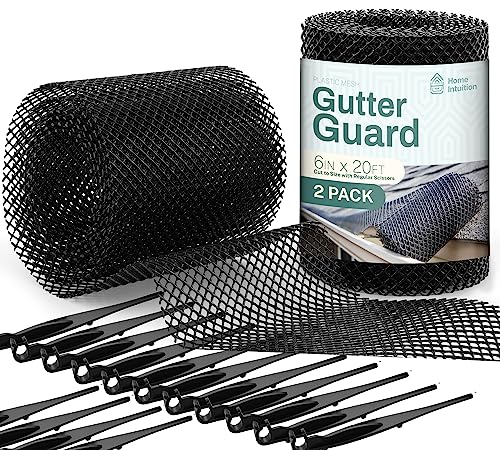 Home Intuition 2-Pack Leader and Gutter Guard from Leaves, Twigs, Branches Plastic Mesh Guards Leaf Protector 6" inch Wide 40' Feet Long Total