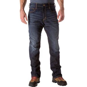 5.11 tactical men's defender-flex straight jeans, mechanical stretch fabric, classic pockets, style 74477, dark wash indigo, 28w x 34l