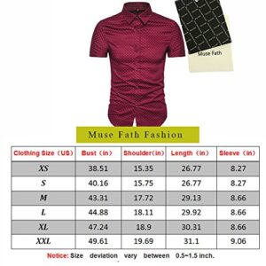 MUSE FATH Men's Printed Dress Shirt-Cotton Casual Short Sleeve Shirt-Interview Dress Shirt-Wine Red-XL