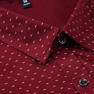 MUSE FATH Men's Printed Dress Shirt-Cotton Casual Short Sleeve Shirt-Interview Dress Shirt-Wine Red-XL