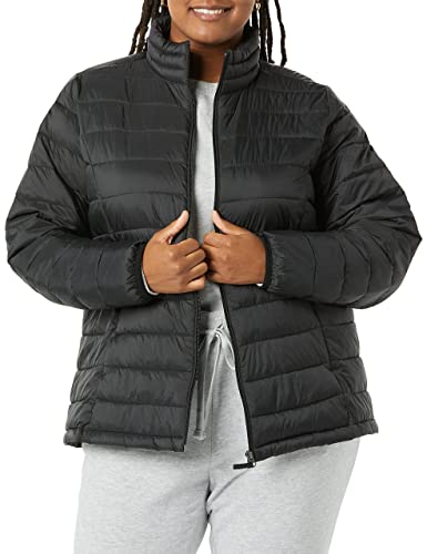 Amazon Essentials Women's Lightweight Long-Sleeve Water-Resistant Puffer Jacket (Available in Plus Size), Black, Large