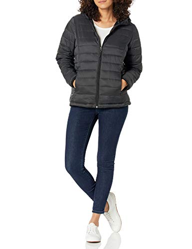 Amazon Essentials Women's Lightweight Long-Sleeve Full-Zip Water-Resistant Packable Hooded Puffer Jacket, Black, XX-Large