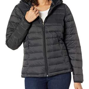 Amazon Essentials Women's Lightweight Long-Sleeve Full-Zip Water-Resistant Packable Hooded Puffer Jacket, Black, XX-Large