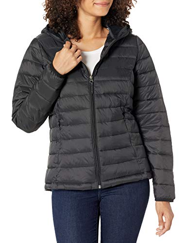 Amazon Essentials Women's Lightweight Long-Sleeve Full-Zip Water-Resistant Packable Hooded Puffer Jacket, Black, XX-Large