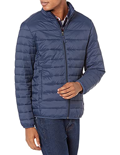 Amazon Essentials Men's Packable Lightweight Water-Resistant Puffer Jacket (Available in Big & Tall), Navy, Medium