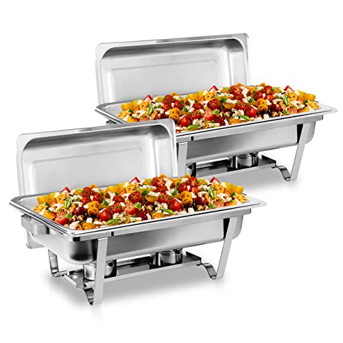 SUPER DEAL 8 Qt Stainless Steel 2 Pack Full Size Chafer Dish w/Water Pan, Food Pan, Fuel Holder and Lid For Buffet/Weddings/Parties/Banquets/Catering Events (2)