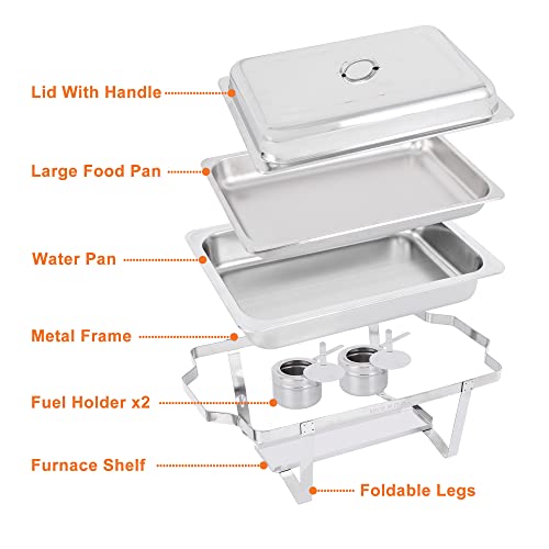 SUPER DEAL 8 Qt Stainless Steel 2 Pack Full Size Chafer Dish w/Water Pan, Food Pan, Fuel Holder and Lid For Buffet/Weddings/Parties/Banquets/Catering Events (2)