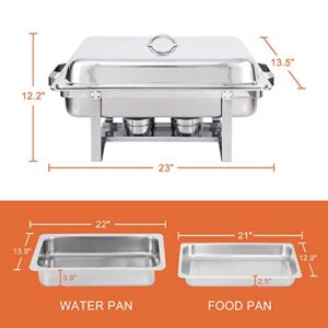 SUPER DEAL 8 Qt Stainless Steel 2 Pack Full Size Chafer Dish w/Water Pan, Food Pan, Fuel Holder and Lid For Buffet/Weddings/Parties/Banquets/Catering Events (2)