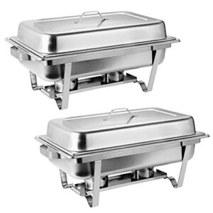 SUPER DEAL 8 Qt Stainless Steel 2 Pack Full Size Chafer Dish w/Water Pan, Food Pan, Fuel Holder and Lid For Buffet/Weddings/Parties/Banquets/Catering Events (2)