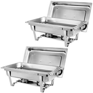 SUPER DEAL 8 Qt Stainless Steel 2 Pack Full Size Chafer Dish w/Water Pan, Food Pan, Fuel Holder and Lid For Buffet/Weddings/Parties/Banquets/Catering Events (2)