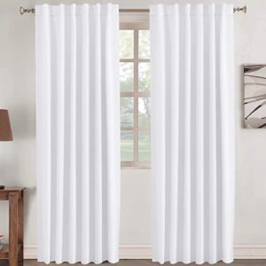 White Curtains 84 Inch Long Insulated Thermal White Room Darkening Curtains for Bedroom Back Tab Rod Pocket Blackout Curtains for Living Room, Pure White, 52" W x 84" L Inch (Set of 2 Panels)