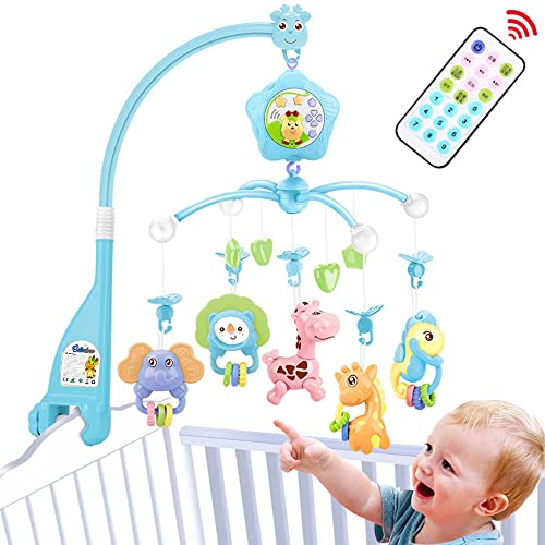 Baby Mobiles for Crib, Crib Toys with Music and Lights,Remote, lamp, Projector for Pack and Play, for Ages 0+ Months (Blue-Forest)