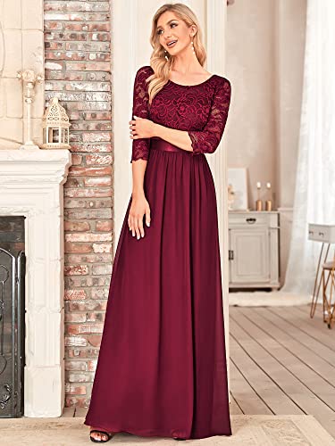 Ever-Pretty Women Lace Elegant 3/4 Sleeve Summer Maxi Evening Gown Burgundy US12