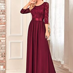 Ever-Pretty Women Lace Elegant 3/4 Sleeve Summer Maxi Evening Gown Burgundy US12