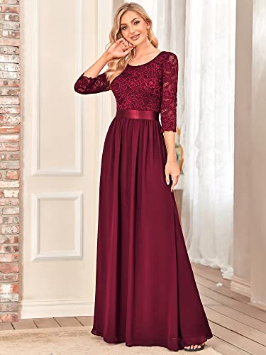 Ever-Pretty Women Lace Elegant 3/4 Sleeve Summer Maxi Evening Gown Burgundy US12