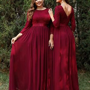 Ever-Pretty Women Lace Elegant 3/4 Sleeve Summer Maxi Evening Gown Burgundy US12