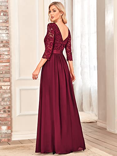 Ever-Pretty Women Lace Elegant 3/4 Sleeve Summer Maxi Evening Gown Burgundy US12