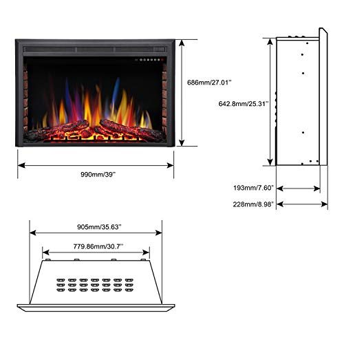 R.W.FLAME 39" Electric Fireplace Insert,Freestanding & Recessed Electric Stove Heater,Touch Screen,Remote Control,750W-1500W with Timer & Colorful Flame Option