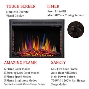 R.W.FLAME 39" Electric Fireplace Insert,Freestanding & Recessed Electric Stove Heater,Touch Screen,Remote Control,750W-1500W with Timer & Colorful Flame Option