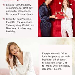 LilySilk Silk Pajamas for Women Button Up Pajamas Set for Ladies Girls Soft Maternity Pajamas Birthday Bridal Party Gift for Christmas Anniversary Valentine's day, Natural White M