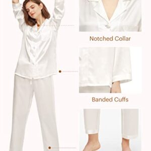 LilySilk Silk Pajamas for Women Button Up Pajamas Set for Ladies Girls Soft Maternity Pajamas Birthday Bridal Party Gift for Christmas Anniversary Valentine's day, Natural White M