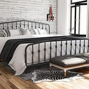 Novogratz Bushwick Metal Bed with Headboard and Footboard | Modern Design | King Size - Grey