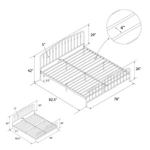 Novogratz Bushwick Metal Bed with Headboard and Footboard | Modern Design | King Size - Grey