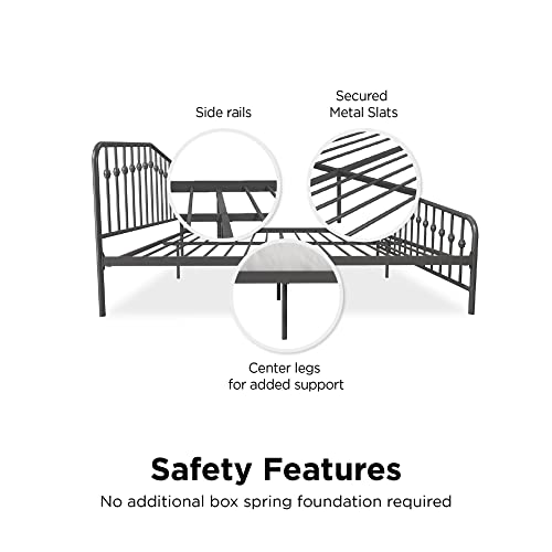 Novogratz Bushwick Metal Bed with Headboard and Footboard | Modern Design | King Size - Grey