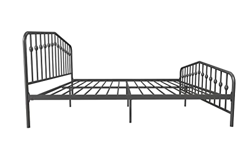 Novogratz Bushwick Metal Bed with Headboard and Footboard | Modern Design | King Size - Grey