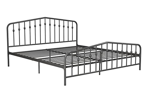 Novogratz Bushwick Metal Bed with Headboard and Footboard | Modern Design | King Size - Grey