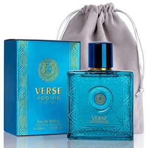 novoglow verse adonis for men - 3.4 fl. oz. 100ml men's perfume carrying pouch - refreshing combination of woody floral & fruity scents - masculine scent lasts all day a gift for any occasion