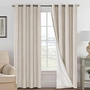 linen blackout curtains 108 inches long 100% absolutely blackout thermal insulated textured linen look curtain draperies anti-rust grommet, energy saving with white liner, 2 panels, natural