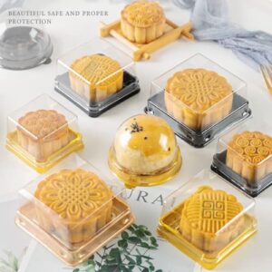 50 Pack black bottom Clear cover plastic mini cake box - muffin box - moon cake box - mung bean cake snow Mei Niang box（bottom 2 1/2 Inch X high 1-1/2 Inch）