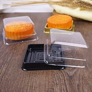 50 Pack black bottom Clear cover plastic mini cake box - muffin box - moon cake box - mung bean cake snow Mei Niang box（bottom 2 1/2 Inch X high 1-1/2 Inch）