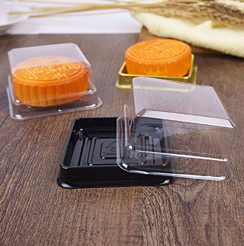 50 Pack black bottom Clear cover plastic mini cake box - muffin box - moon cake box - mung bean cake snow Mei Niang box（bottom 2 1/2 Inch X high 1-1/2 Inch）