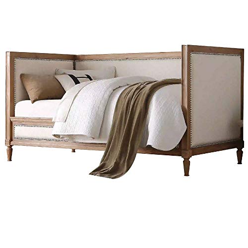 Benzara Wooden Daybed, Cream and Brown