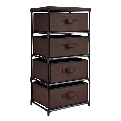 4-Tier Drawer Dresser for Bedroom, Clothes Organizer, Fabric Storage Tower for Clothing, Linens, Closet, Easy Assembly, Durable Materials (Dark Brown, Tall, 16.5x13.2x33.4 in)