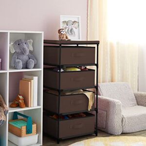 4-Tier Drawer Dresser for Bedroom, Clothes Organizer, Fabric Storage Tower for Clothing, Linens, Closet, Easy Assembly, Durable Materials (Dark Brown, Tall, 16.5x13.2x33.4 in)