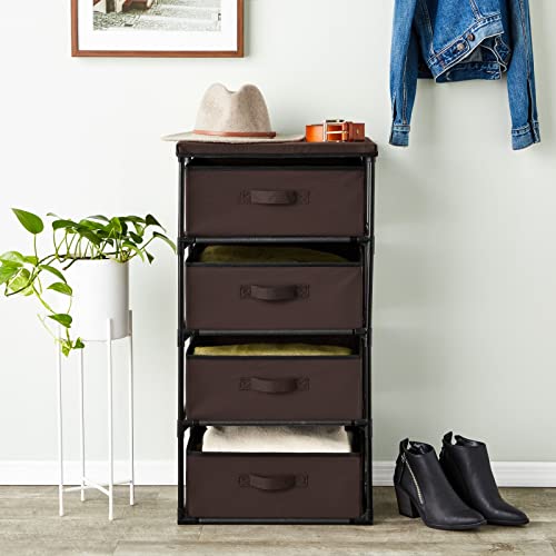 4-Tier Drawer Dresser for Bedroom, Clothes Organizer, Fabric Storage Tower for Clothing, Linens, Closet, Easy Assembly, Durable Materials (Dark Brown, Tall, 16.5x13.2x33.4 in)