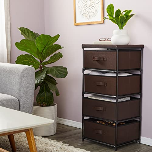 4-Tier Drawer Dresser for Bedroom, Clothes Organizer, Fabric Storage Tower for Clothing, Linens, Closet, Easy Assembly, Durable Materials (Dark Brown, Tall, 16.5x13.2x33.4 in)