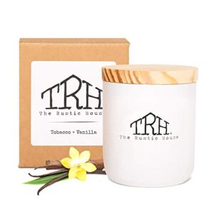 the rustic house candles soy wax candle home decor | non toxic candles long burning candles | hand poured soy candle aesthetic candles in glass container with wood lid,tobacco + vanilla