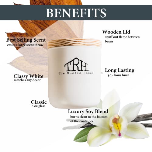 The Rustic House Candles Soy Wax Candle Home Decor | Non Toxic Candles Long Burning Candles | Hand Poured Soy Candle Aesthetic Candles in Glass Container with Wood Lid,Tobacco + Vanilla